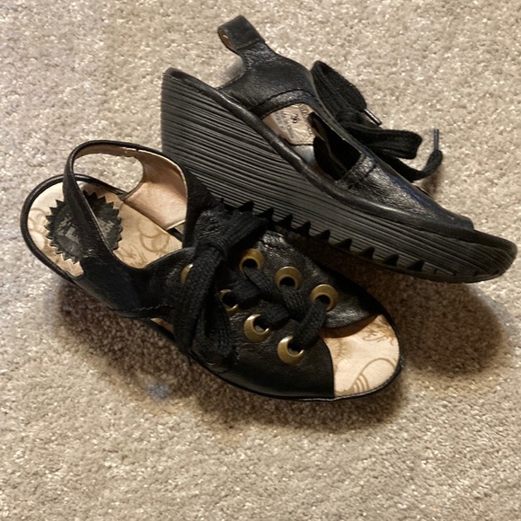 Fly London | Shoes | Fly London Lace Up Slingback Wedge Sandal Black ...